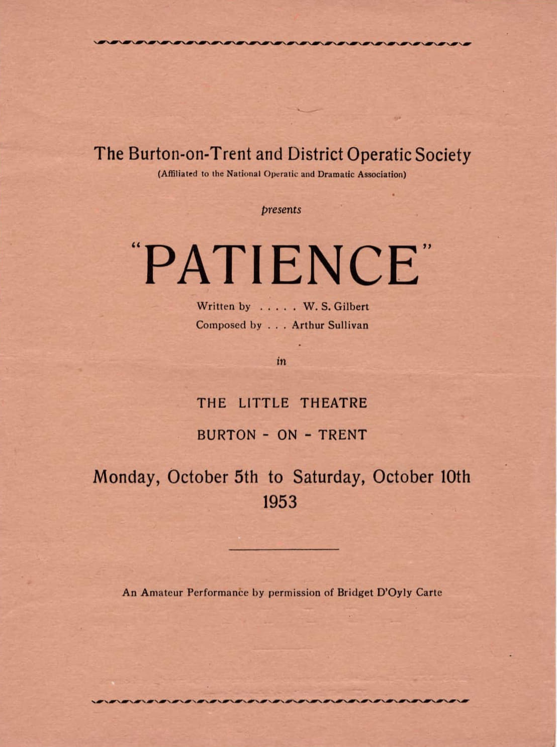 Patience: November 1953 - The Burton Musical Theatre Company