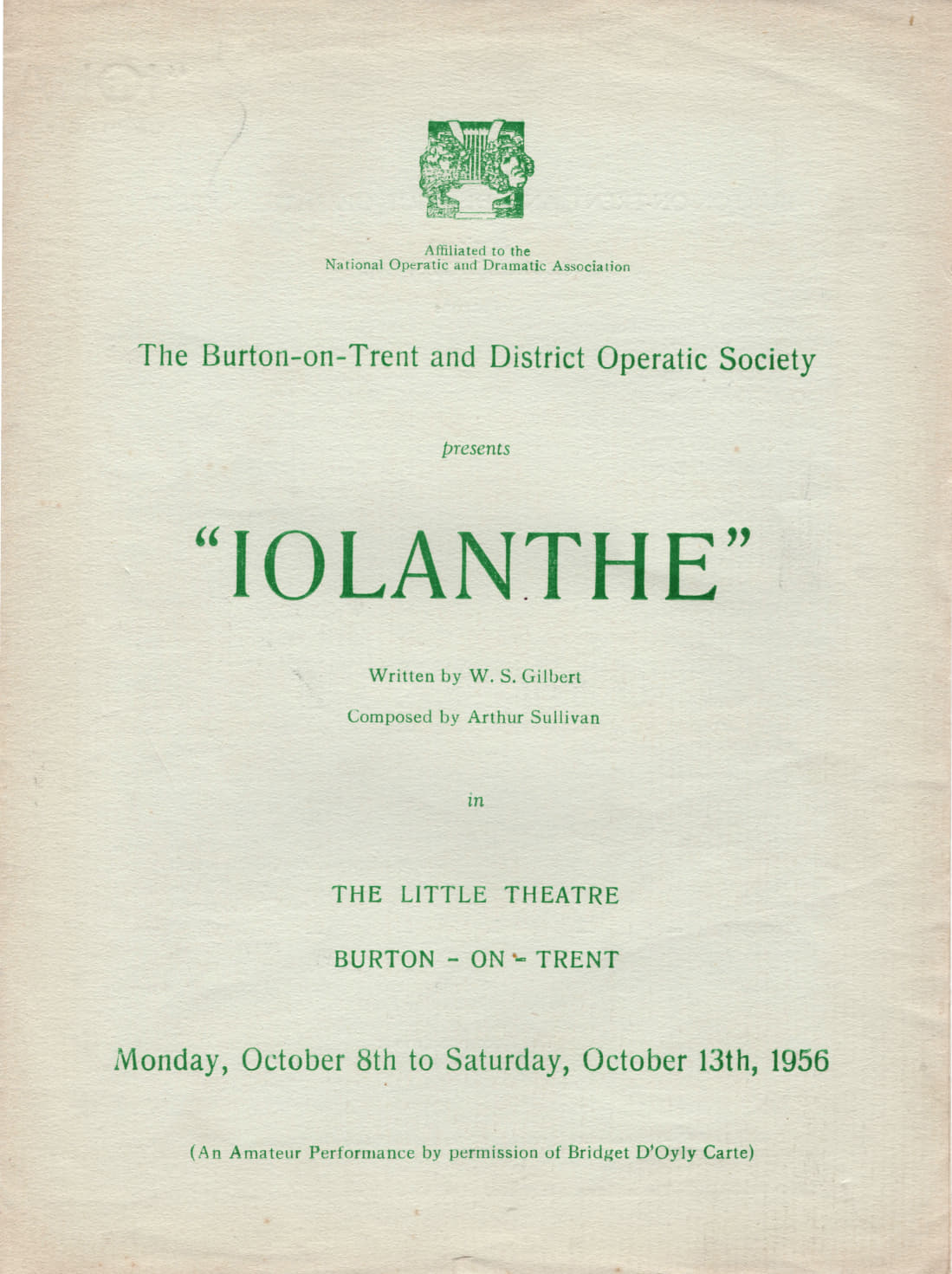 Iolanthe: October 1956 - The Burton Musical Theatre Company