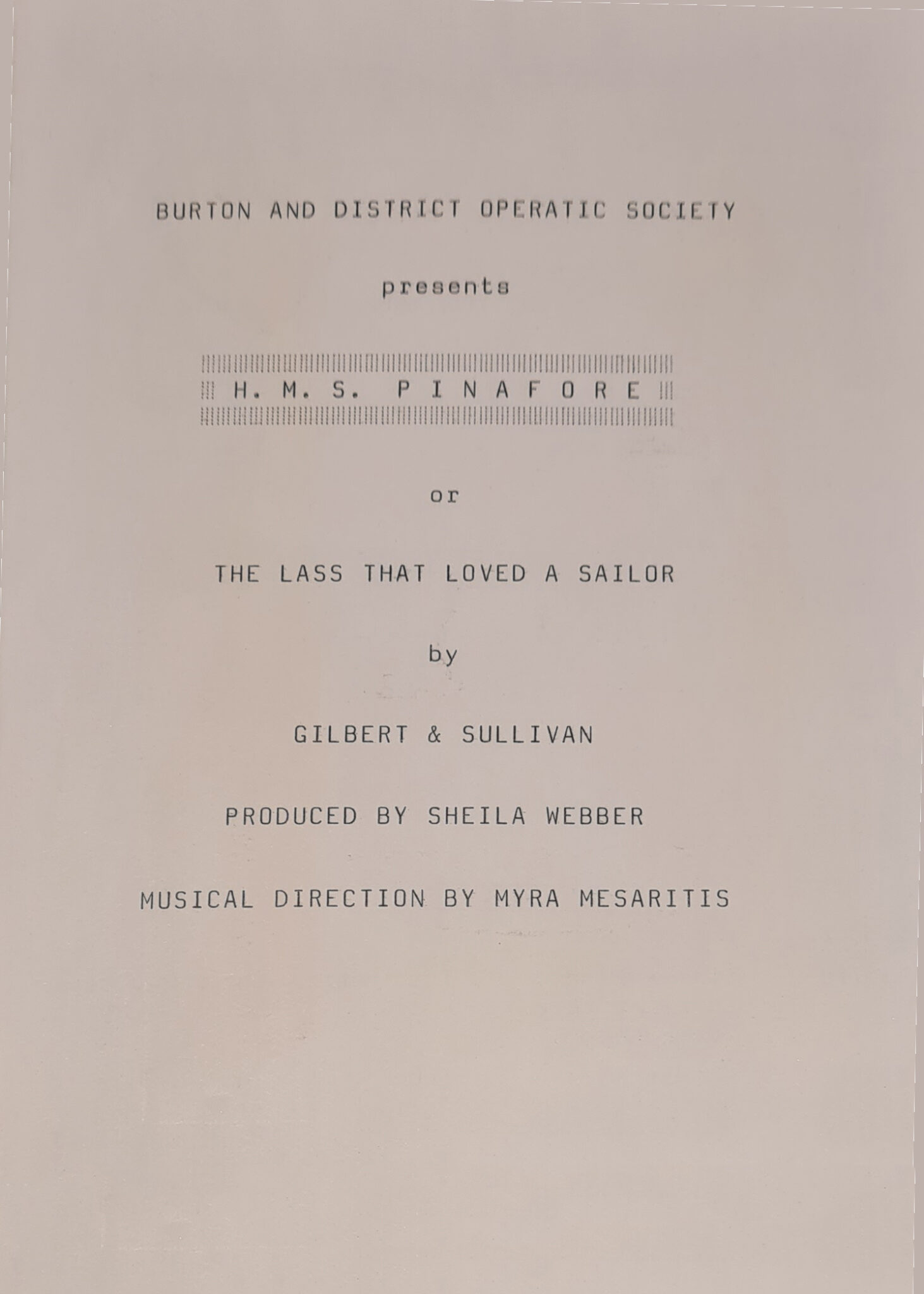 HMS Pinafore: February 1980 - The Burton Musical Theatre Company